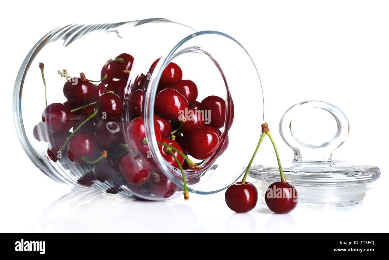 Cherries in glass jar isolated on white Stock Photo - Alamy