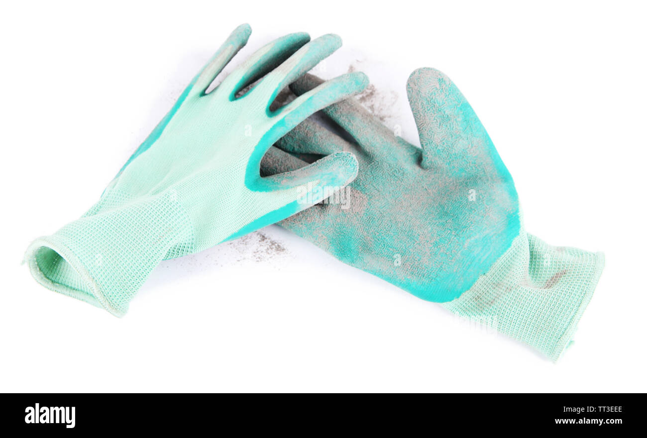 Dirty used rubber gloves isolated on white Stock Photo - Alamy