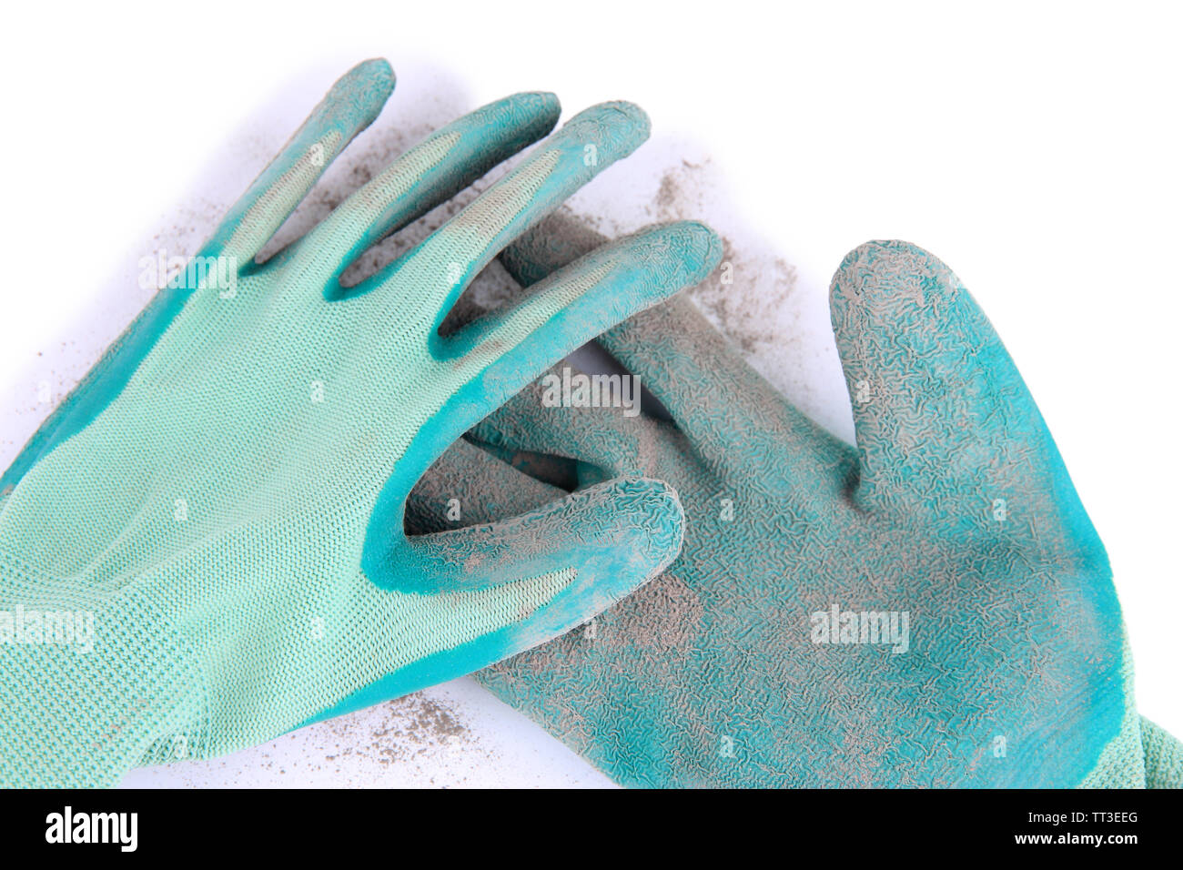 Dirty used rubber gloves isolated on white Stock Photo - Alamy
