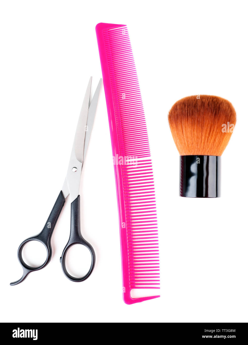 Make-up brush, brush and scissors isolated on white Stock Photo - Alamy