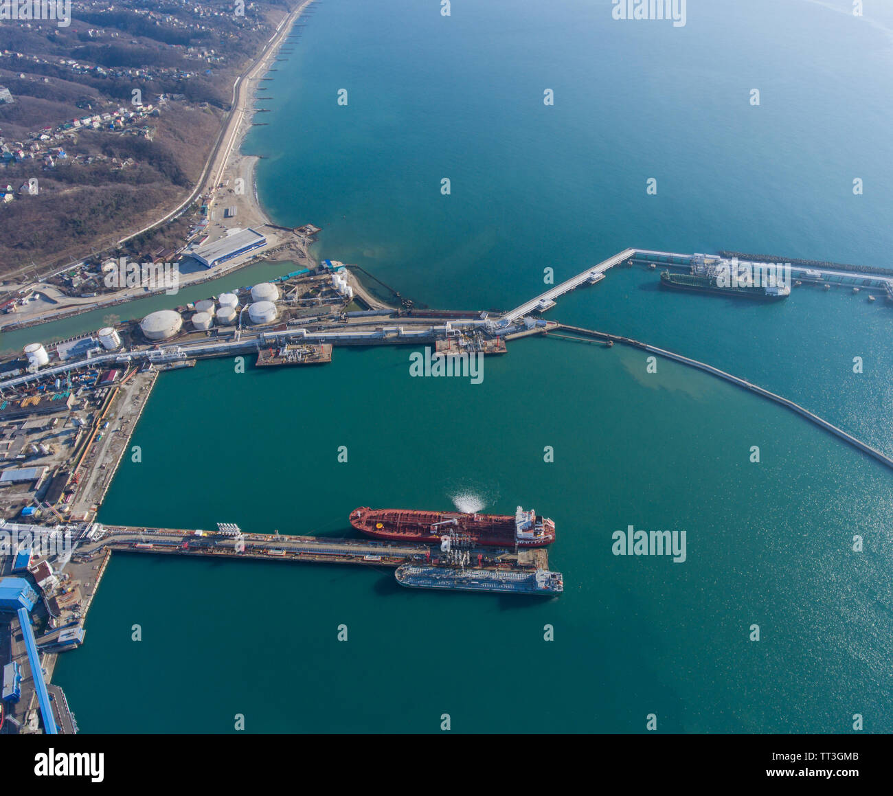 Aerial view of the sea port Stock Photo - Alamy