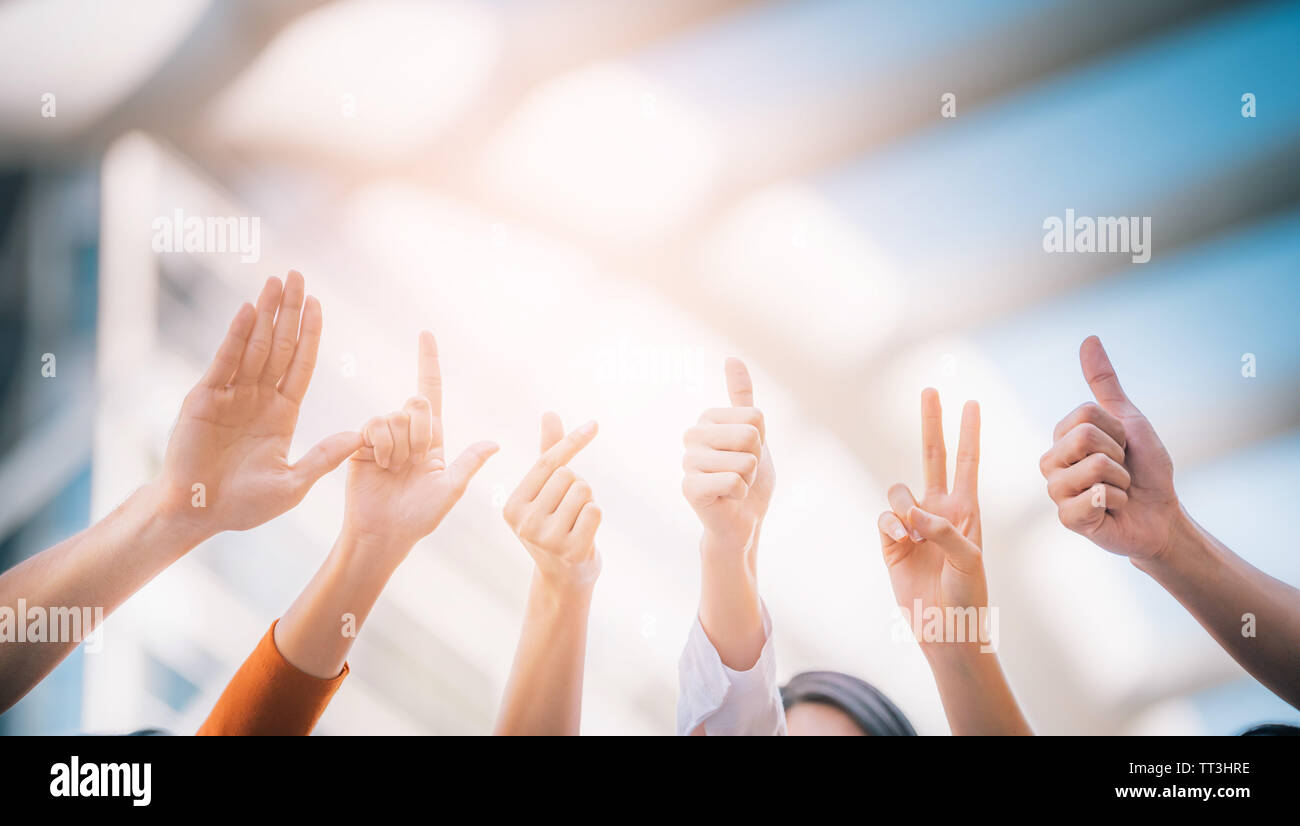 Group people hand show unity hi-res stock photography and images - Alamy