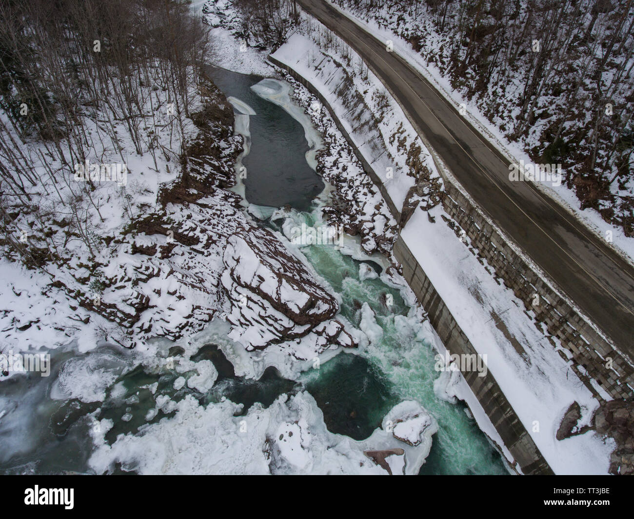Winter scenery. Aerial view of the confluence of two rivers Stock Photo ...
