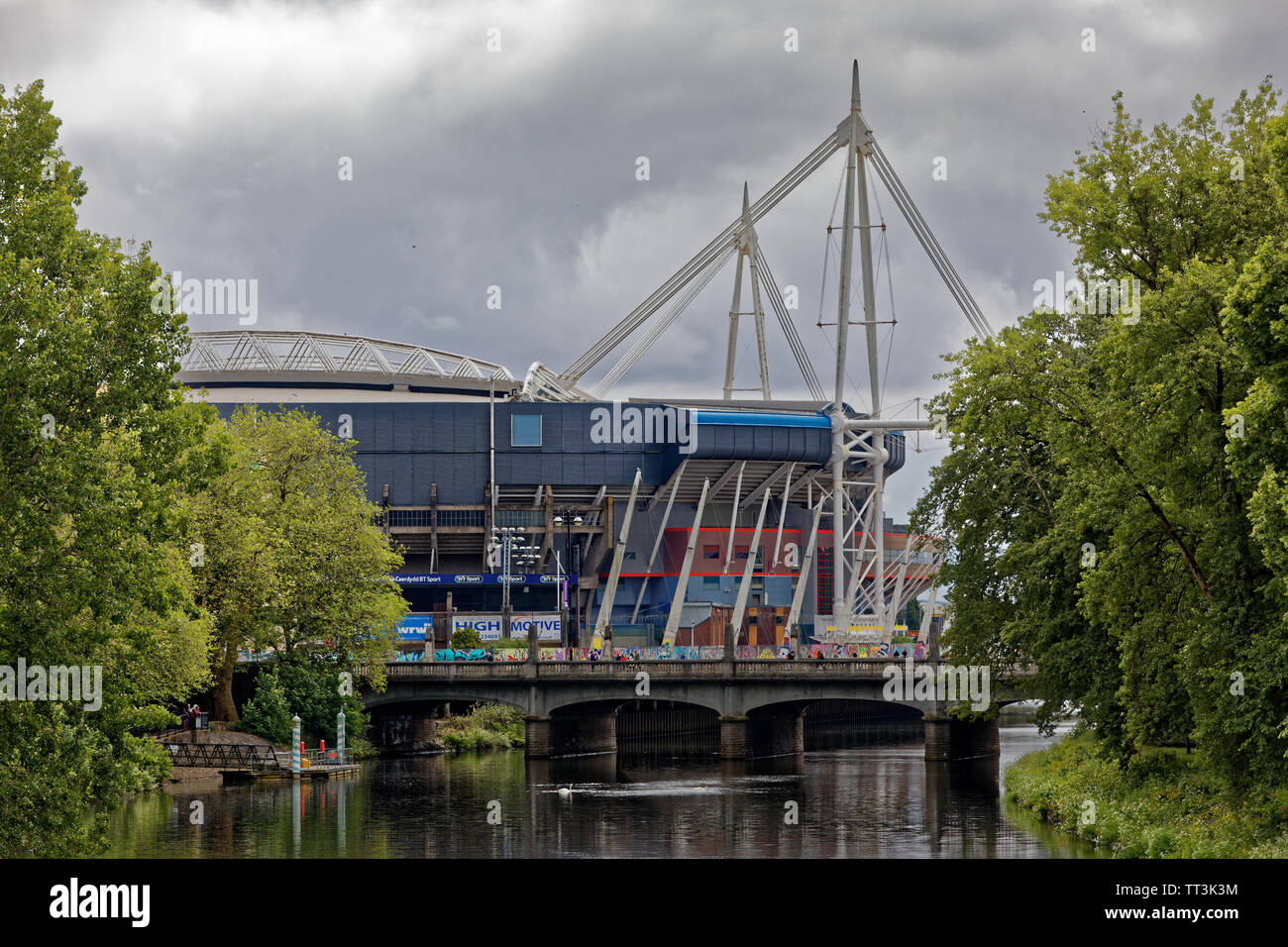 River Taff in Bute Park with the Principality Stadium see in the ...