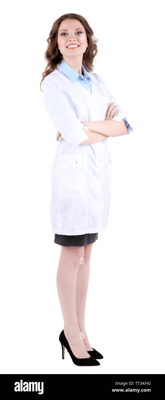 Young beautiful doctor isolated on white Stock Photo - Alamy