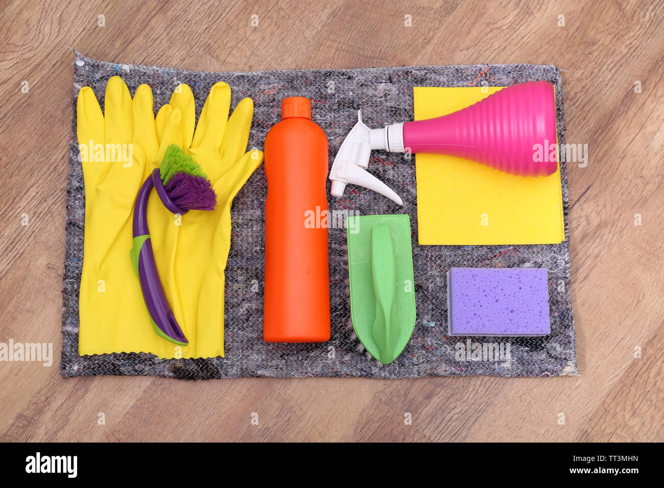 Collection of cleaning products and tools Stock Photo - Alamy