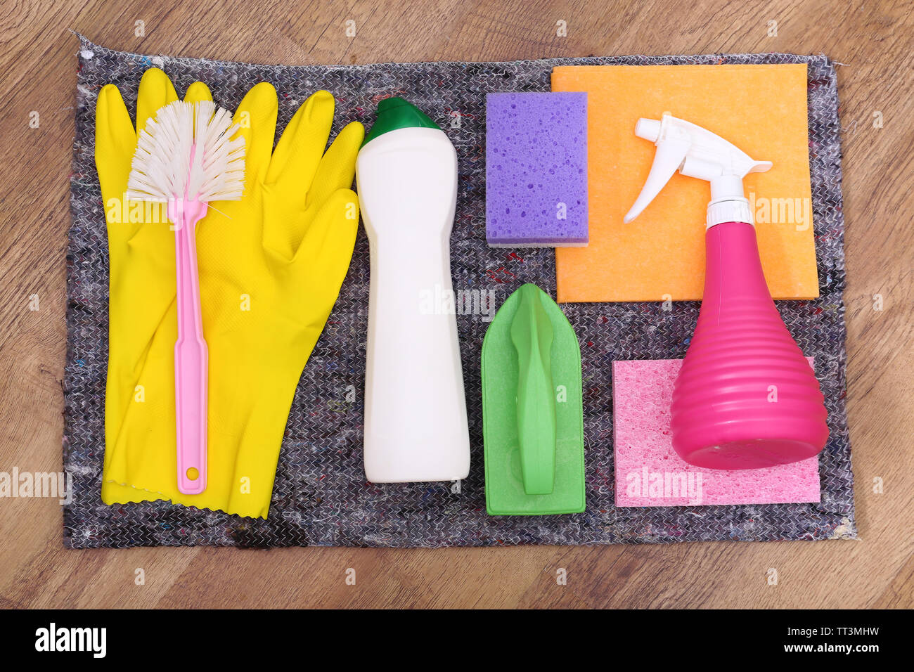 Collection of cleaning products and tools Stock Photo - Alamy