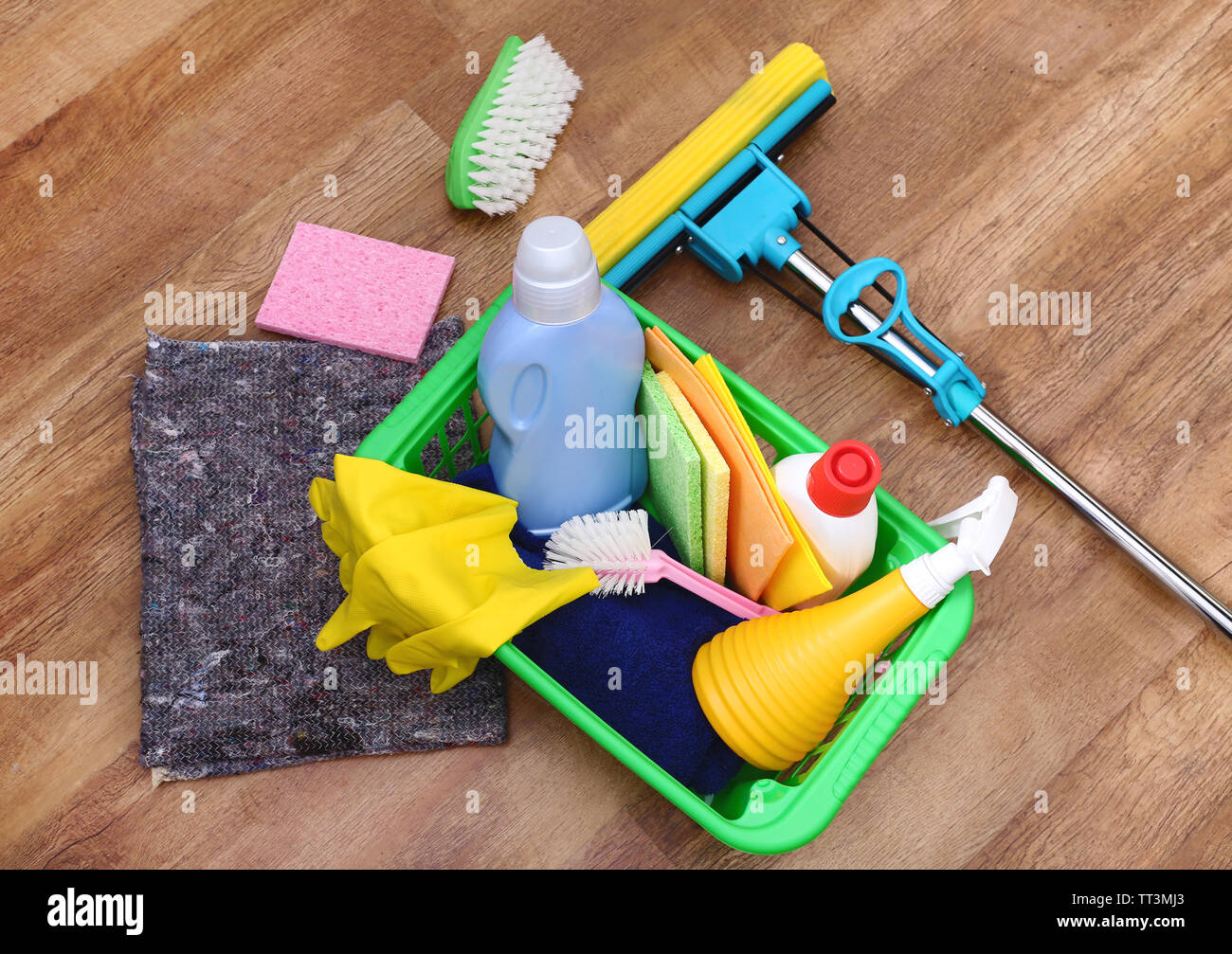Collection of cleaning products and tools Stock Photo - Alamy
