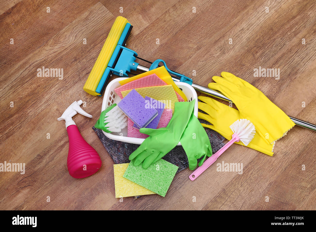 Collection of cleaning products and tools Stock Photo - Alamy