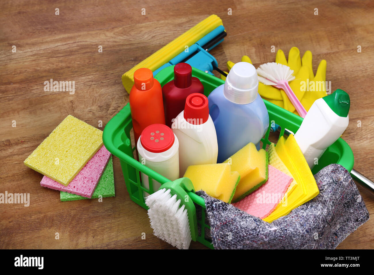 Collection of cleaning products and tools Stock Photo - Alamy