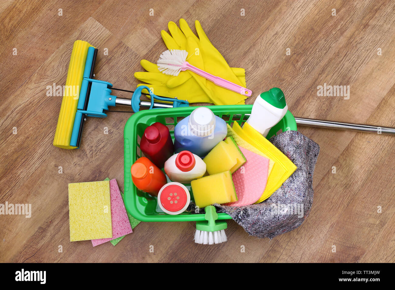Collection of cleaning products and tools Stock Photo - Alamy