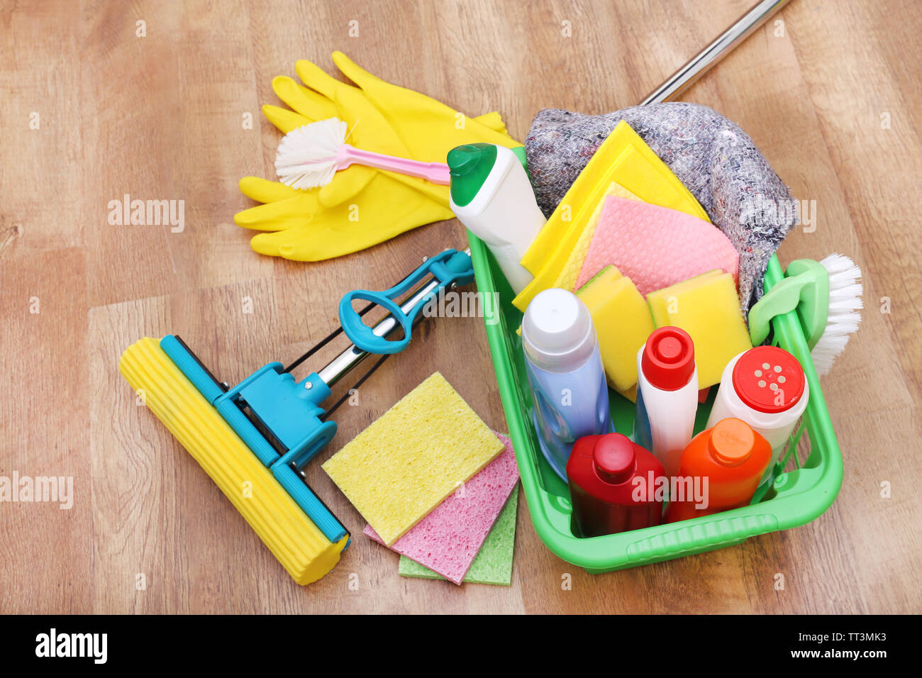 Collection of cleaning products and tools Stock Photo - Alamy