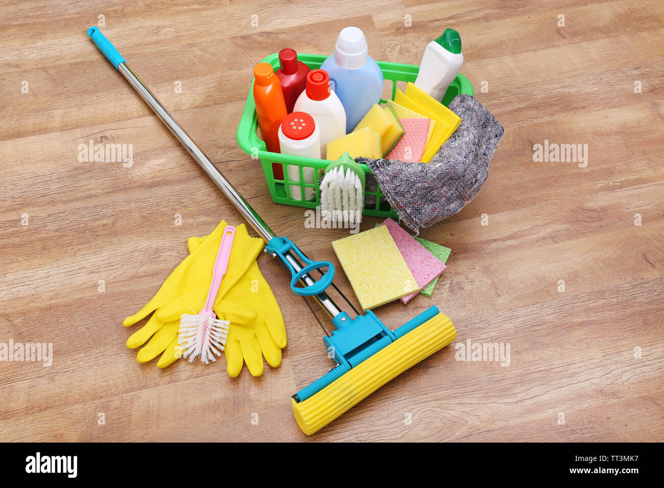 Collection of cleaning products and tools Stock Photo - Alamy