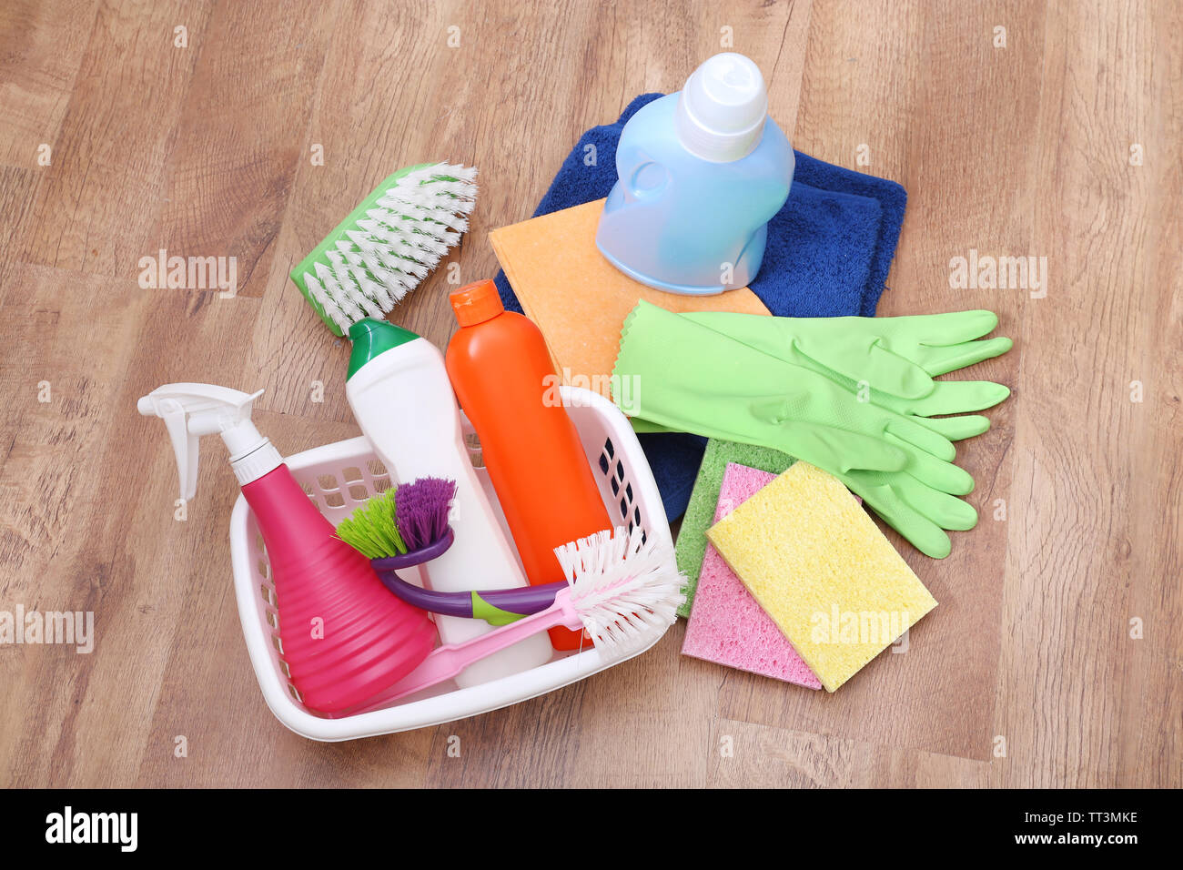 Collection of cleaning products and tools Stock Photo - Alamy