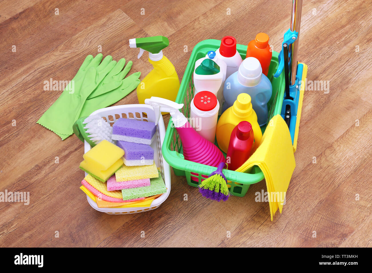 Collection of cleaning products and tools Stock Photo - Alamy