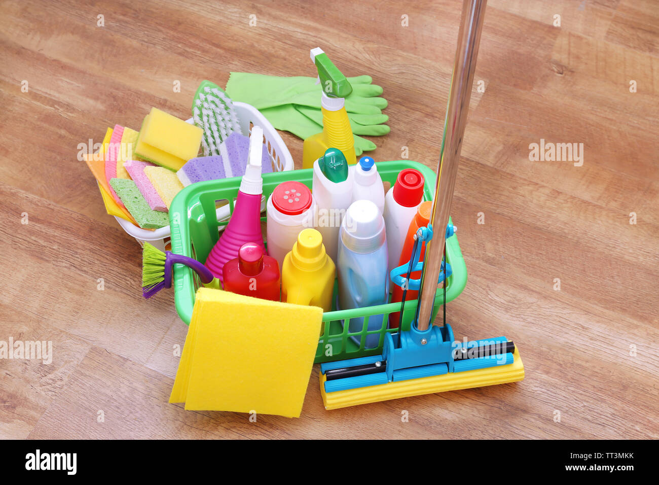 Collection of cleaning products and tools Stock Photo - Alamy