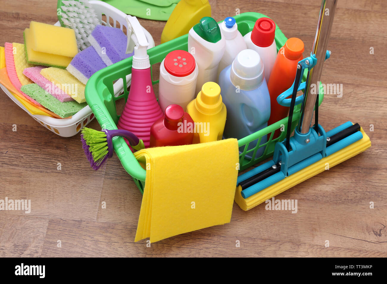 Collection of cleaning products and tools Stock Photo - Alamy