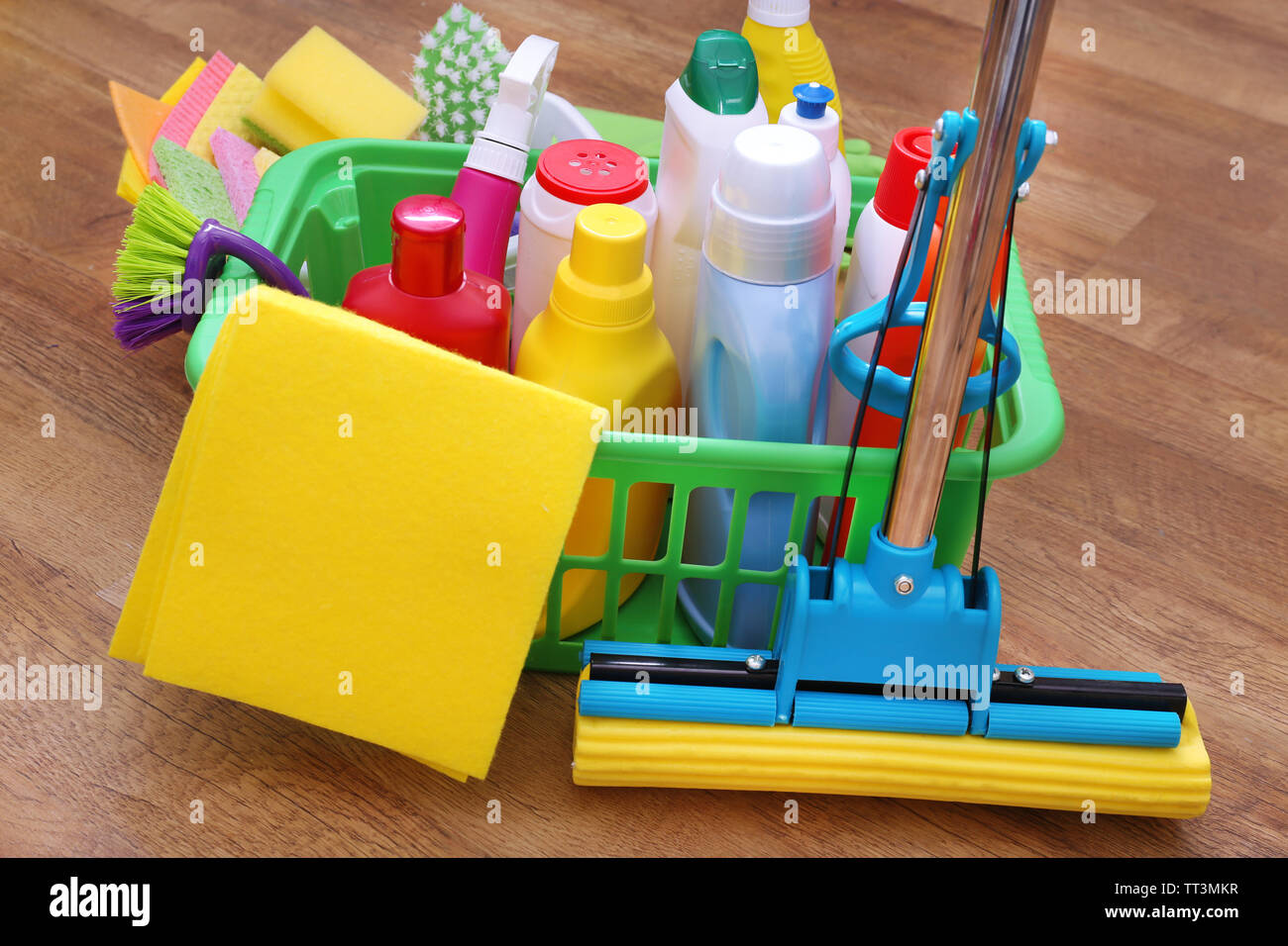 Collection of cleaning products and tools Stock Photo - Alamy