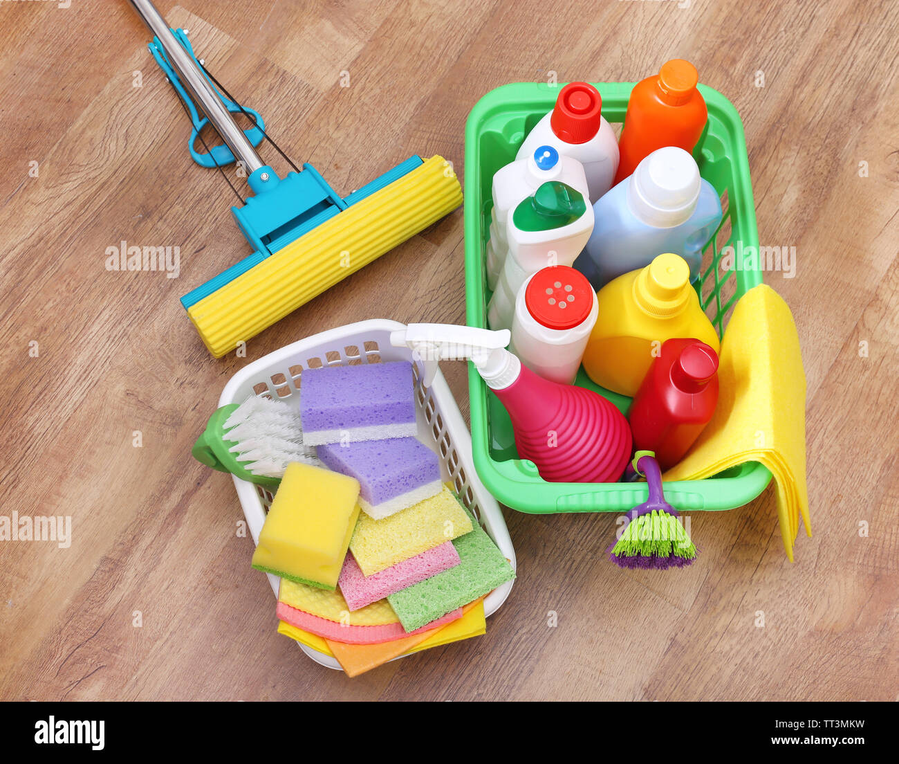 Collection of cleaning products and tools Stock Photo - Alamy