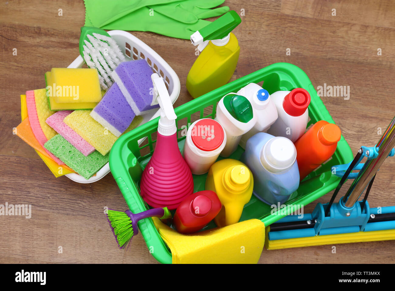 Collection of cleaning products and tools Stock Photo - Alamy