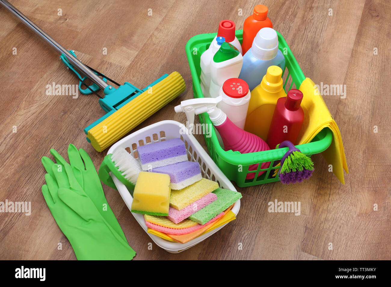 Collection of cleaning products and tools Stock Photo - Alamy