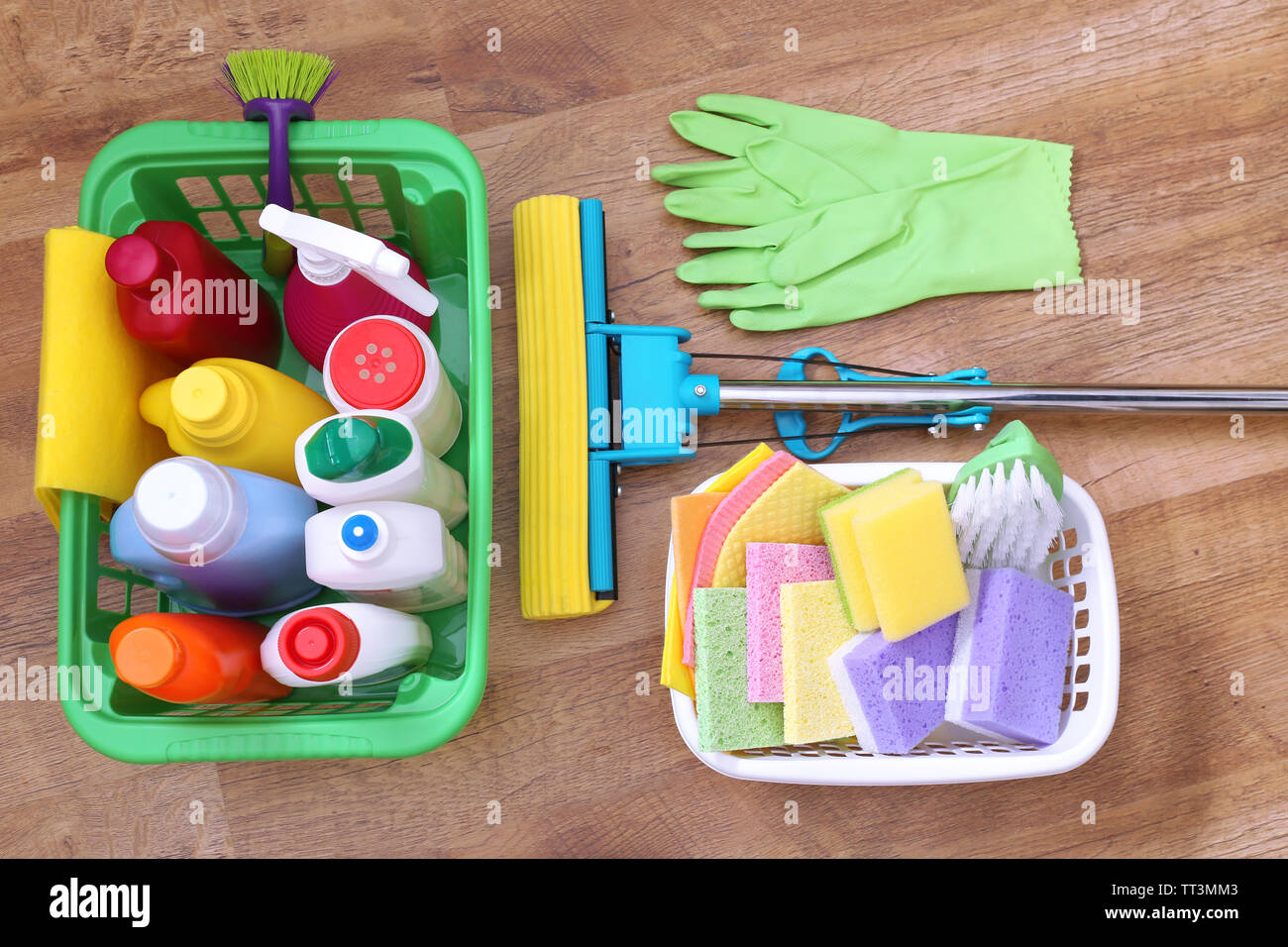 Collection of cleaning products and tools Stock Photo - Alamy
