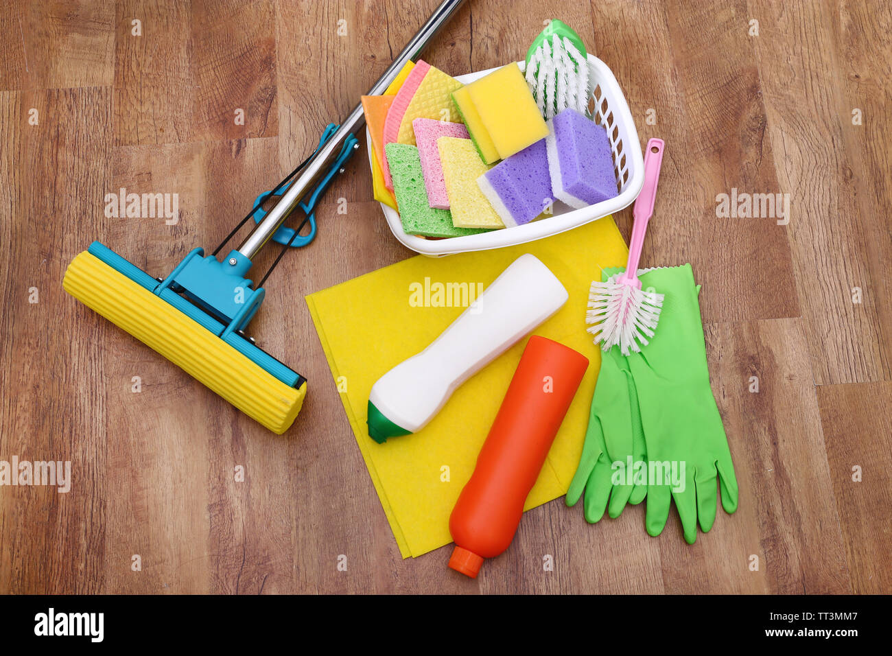 Collection of cleaning products and tools Stock Photo - Alamy