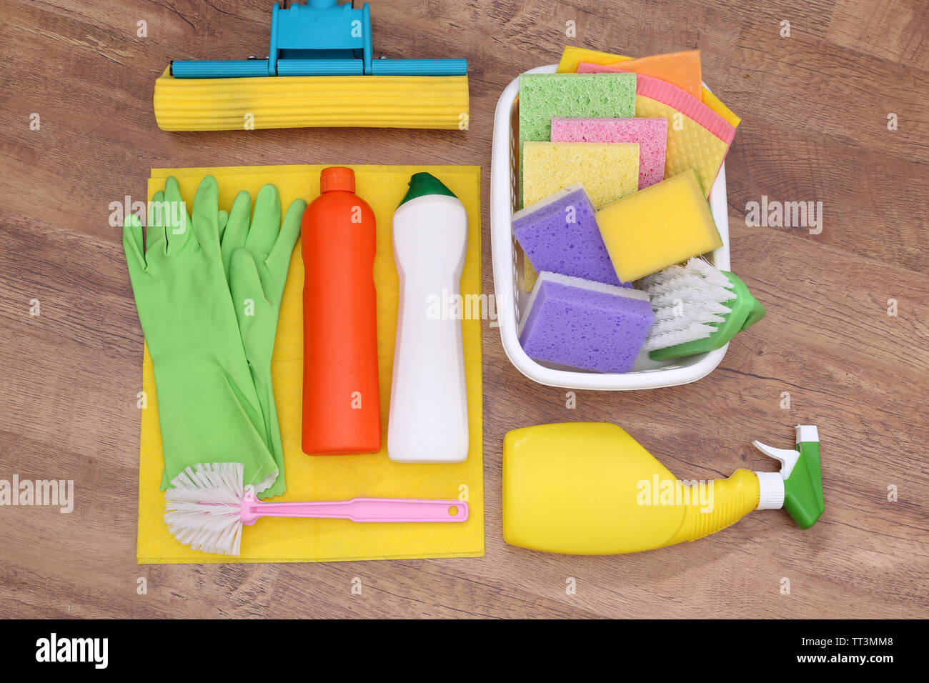 Collection of cleaning products and tools Stock Photo - Alamy