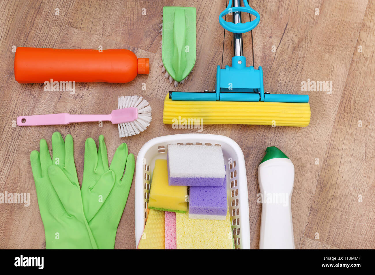 Collection of cleaning products and tools Stock Photo - Alamy