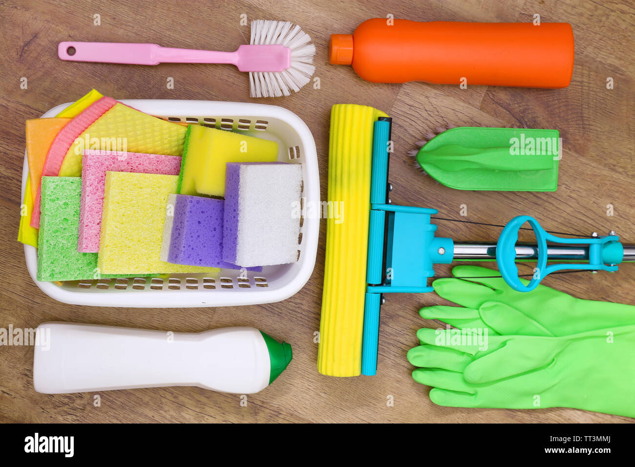 Collection of cleaning products and tools Stock Photo - Alamy