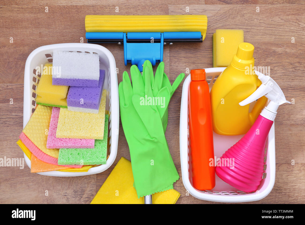 Collection of cleaning products and tools Stock Photo - Alamy