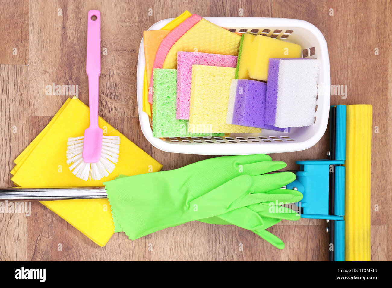 Collection of cleaning products and tools Stock Photo - Alamy