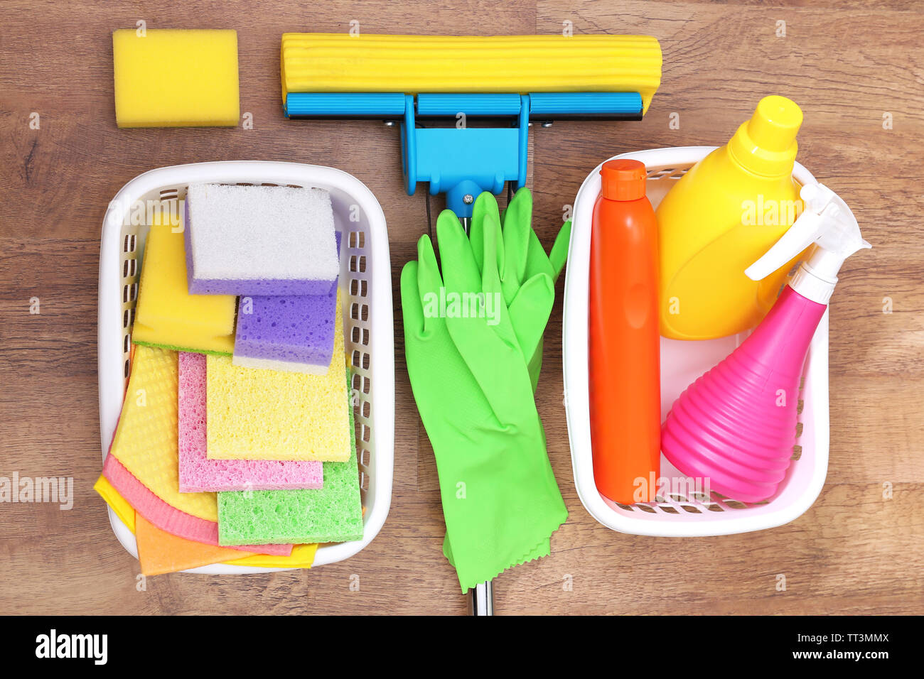 Collection of cleaning products and tools Stock Photo - Alamy