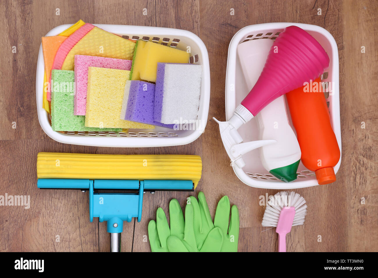 Collection of cleaning products and tools Stock Photo - Alamy