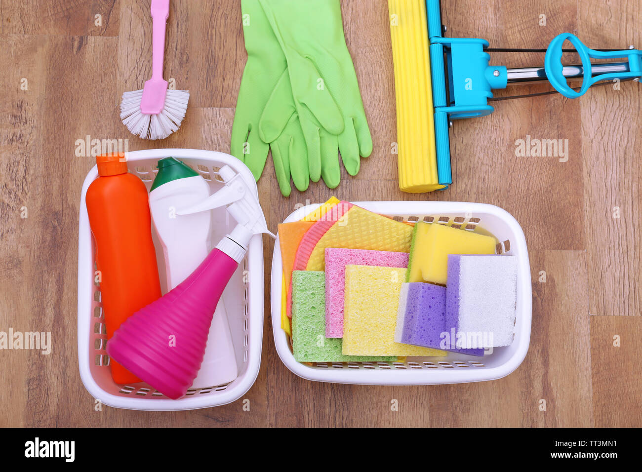Collection of cleaning products and tools Stock Photo - Alamy