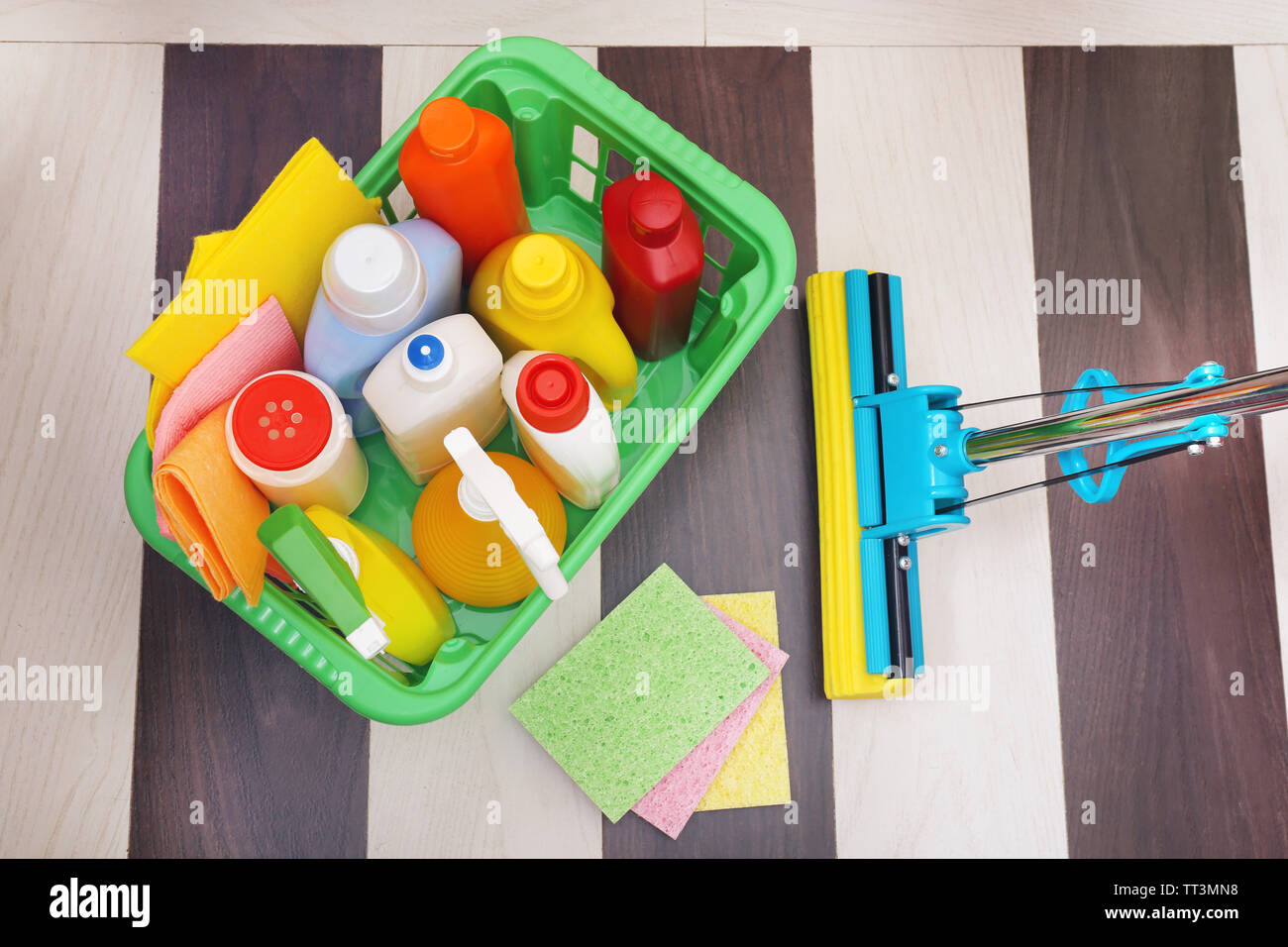Collection of cleaning products and tools Stock Photo - Alamy