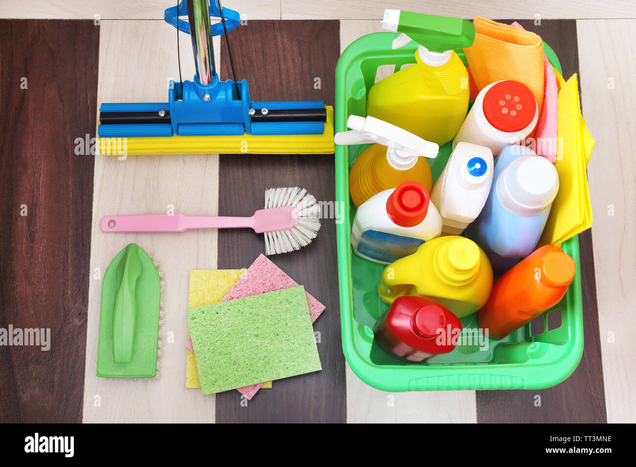 Collection of cleaning products and tools Stock Photo - Alamy