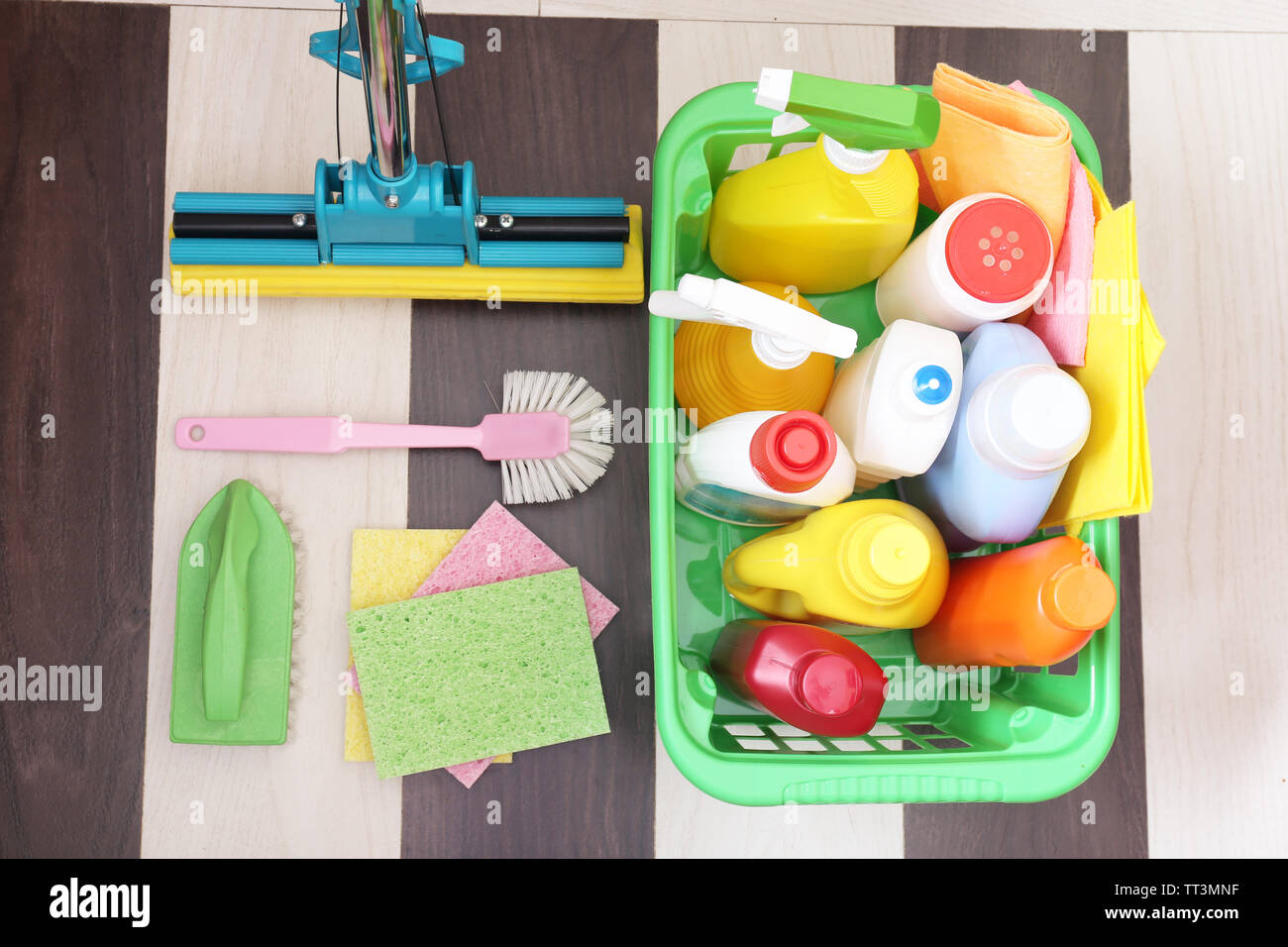 Collection of cleaning products and tools Stock Photo - Alamy