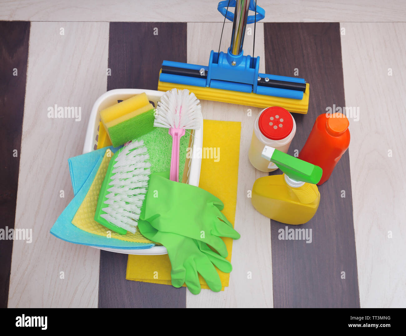 Collection of cleaning products and tools Stock Photo - Alamy