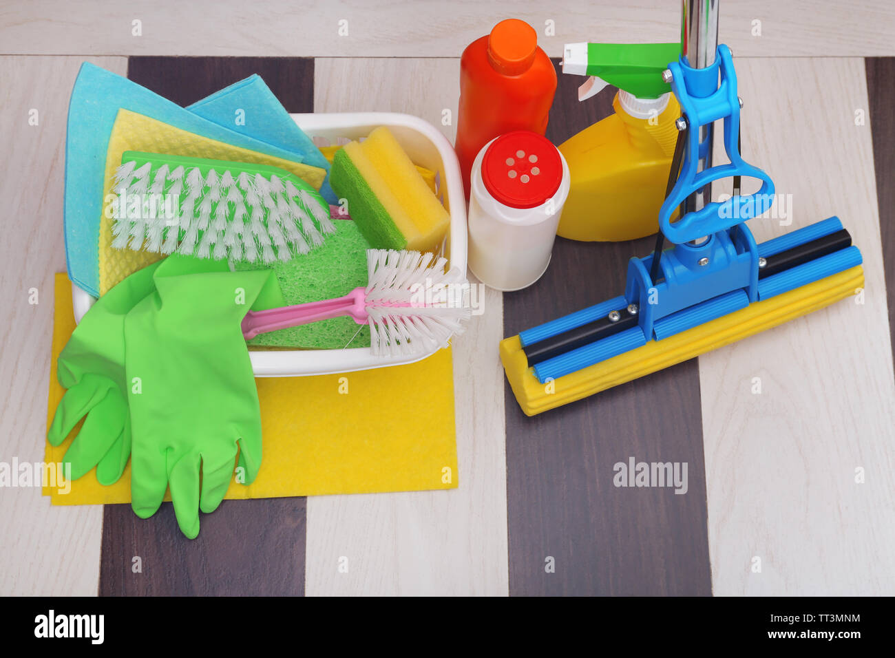 Collection of cleaning products and tools Stock Photo - Alamy