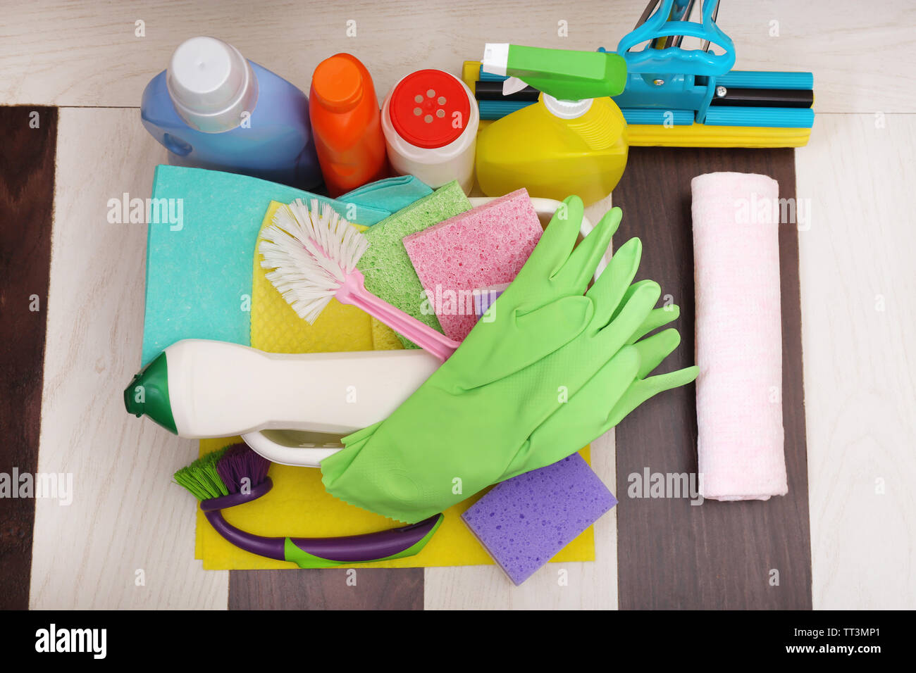 Collection of cleaning products and tools Stock Photo - Alamy