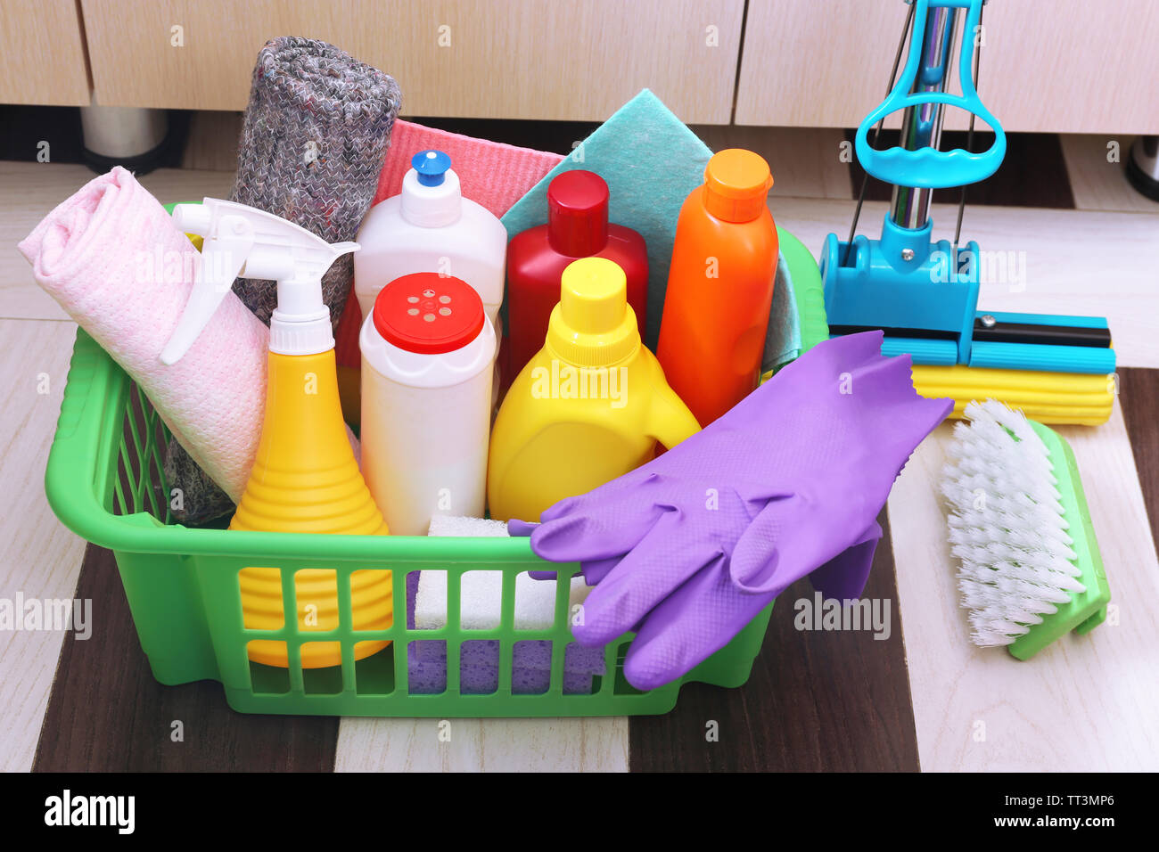 Collection of cleaning products and tools Stock Photo - Alamy