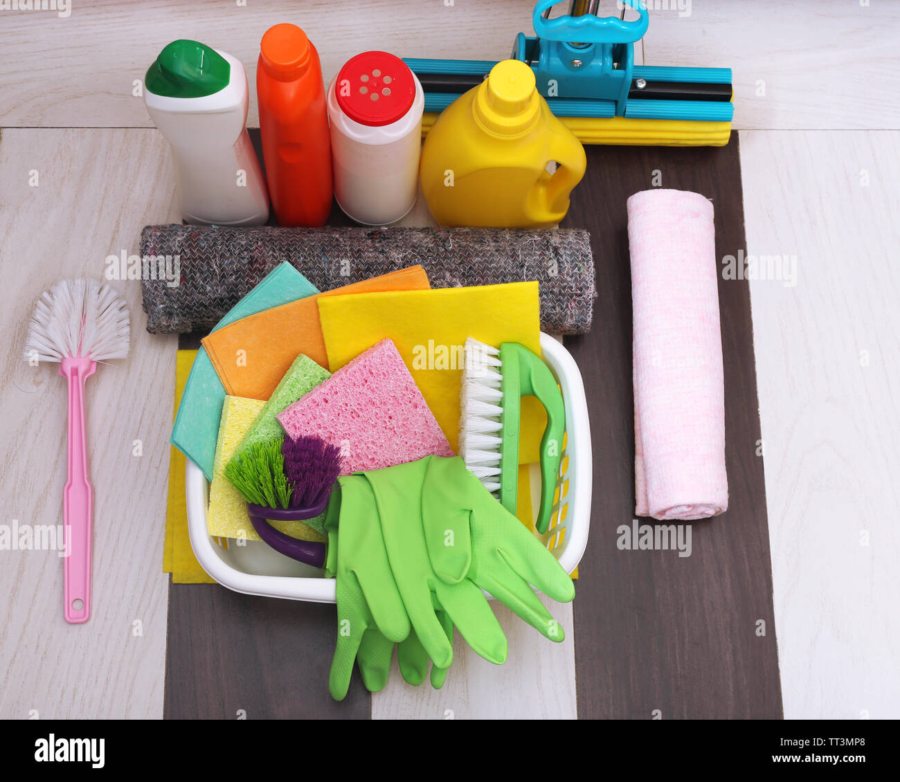 Collection of cleaning products and tools Stock Photo - Alamy