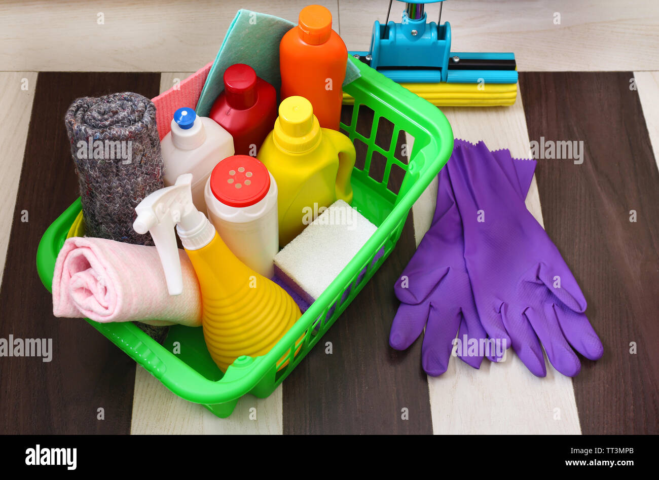 Collection of cleaning products and tools Stock Photo - Alamy