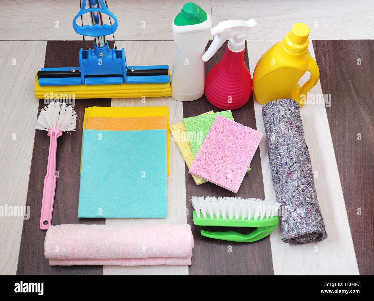 Collection of cleaning products and tools Stock Photo - Alamy