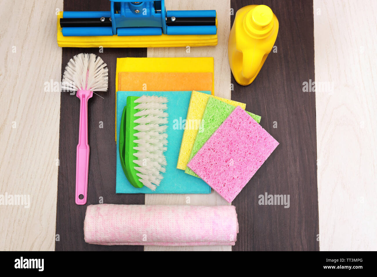 Collection of cleaning products and tools Stock Photo - Alamy