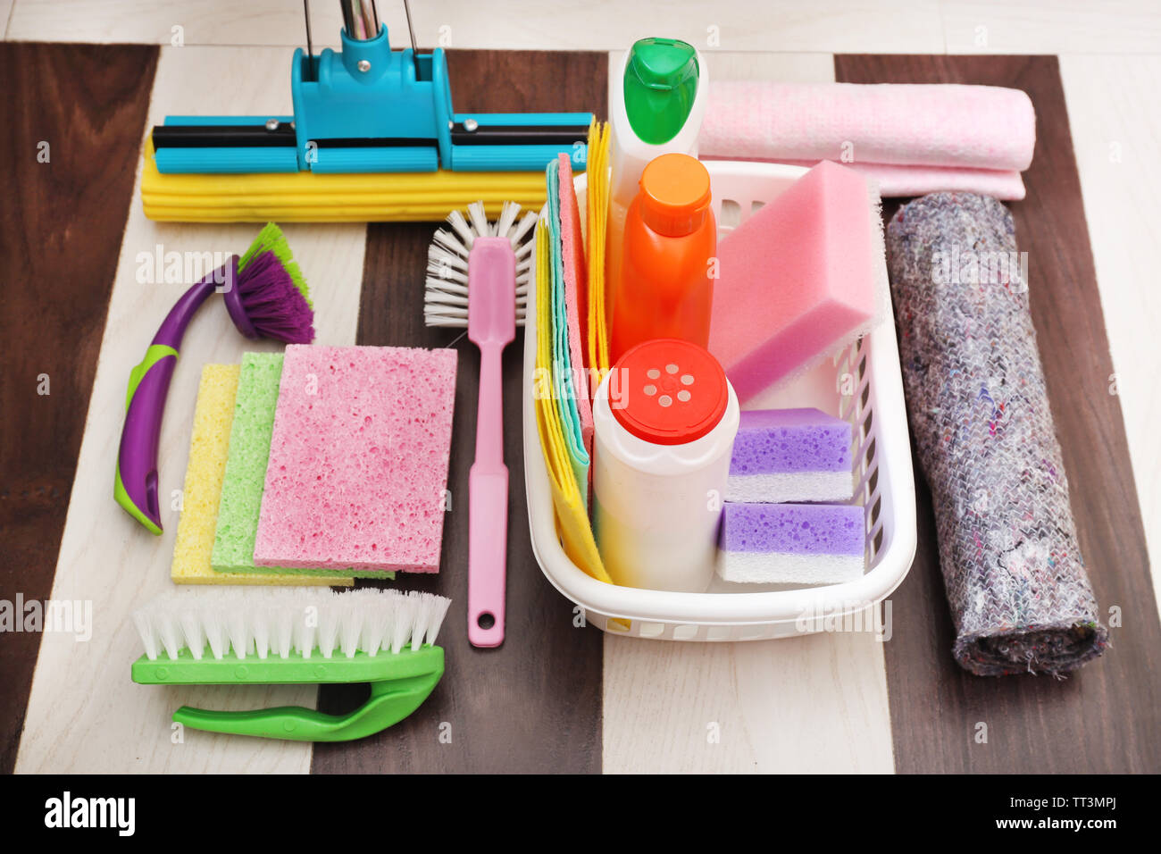 Collection of cleaning products and tools Stock Photo - Alamy