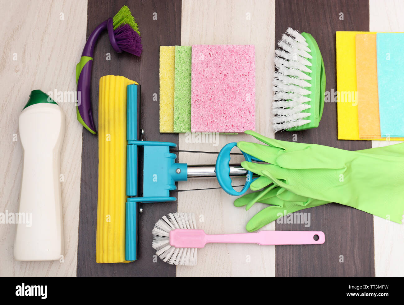 Collection of cleaning products and tools Stock Photo - Alamy