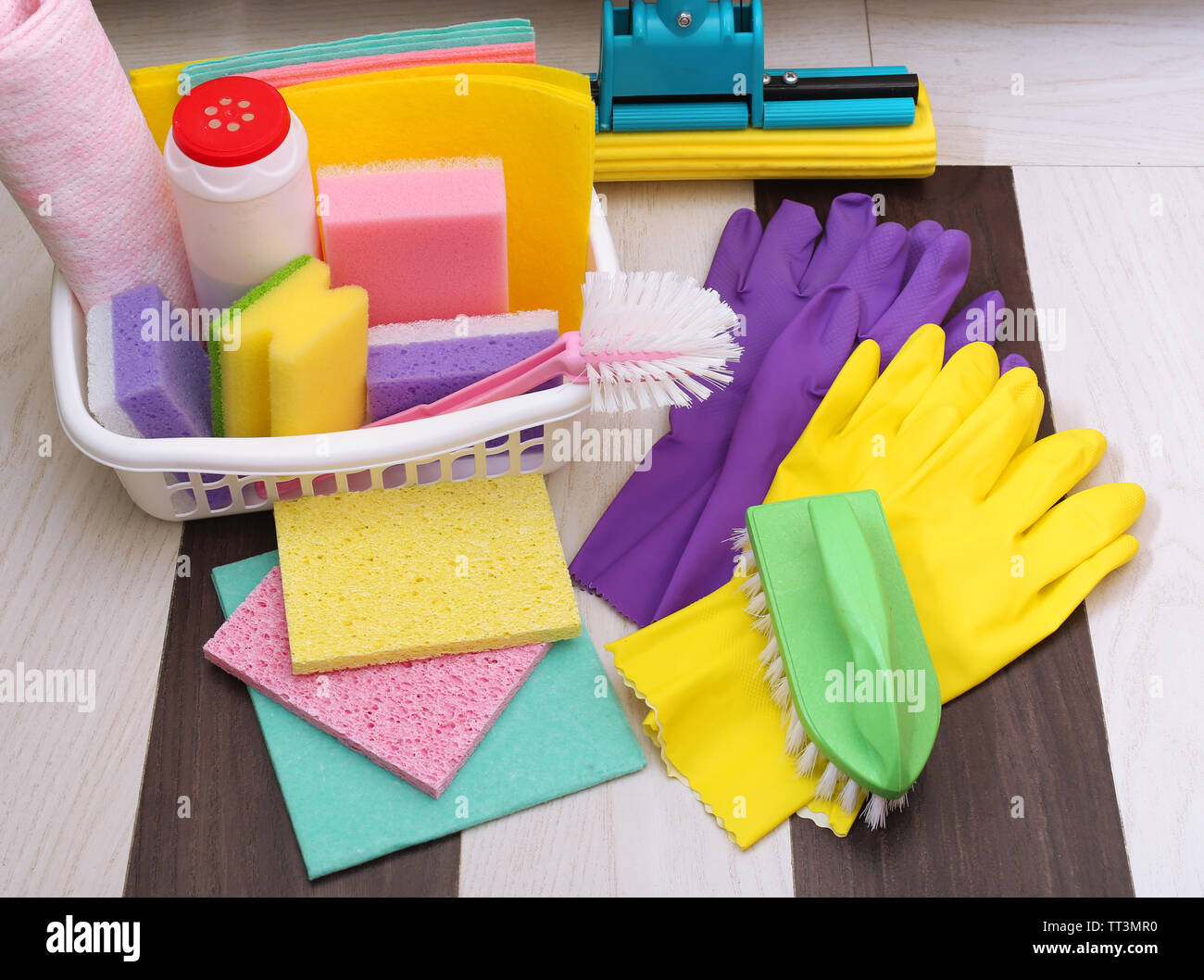Collection of cleaning products and tools Stock Photo - Alamy
