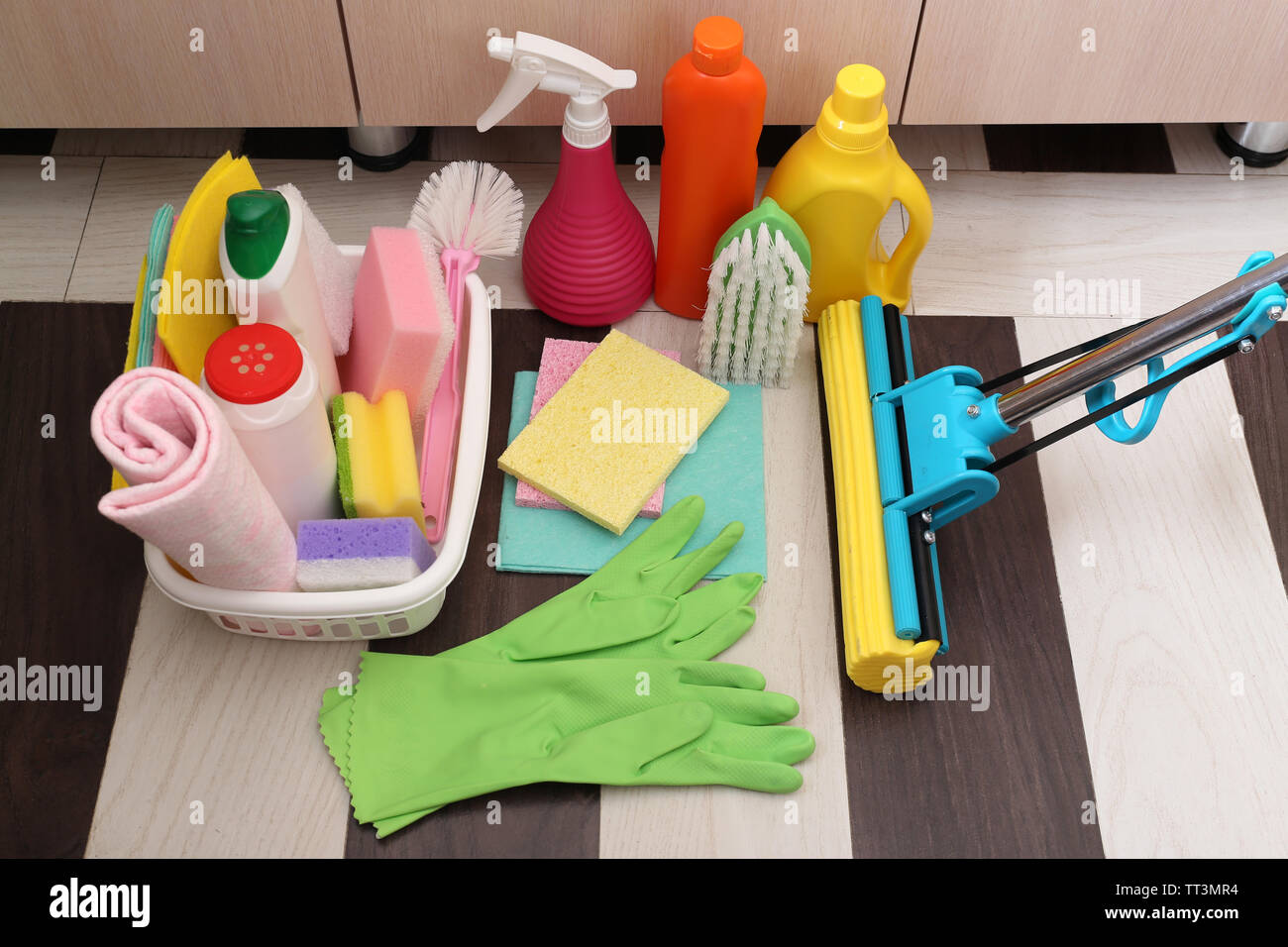Collection of cleaning products and tools Stock Photo - Alamy